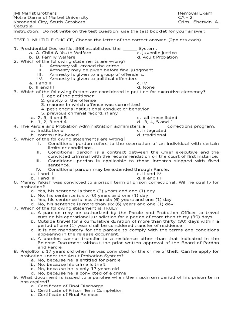 Answer Key | PDF | Probation | Parole