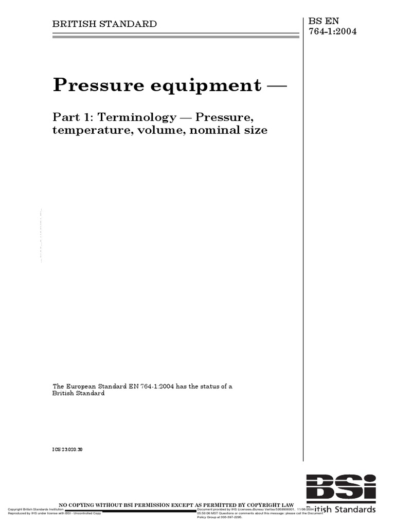 BS en 764-1-2004 Terminology - Pressure, Temperature, Volume | PDF ...