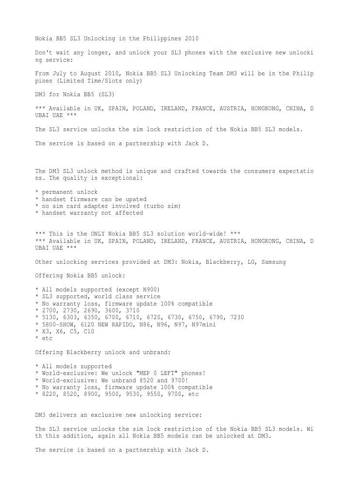 Nokia BB5 SL3 Unlocking | PDF | Videotelephony | Consumer Electronics