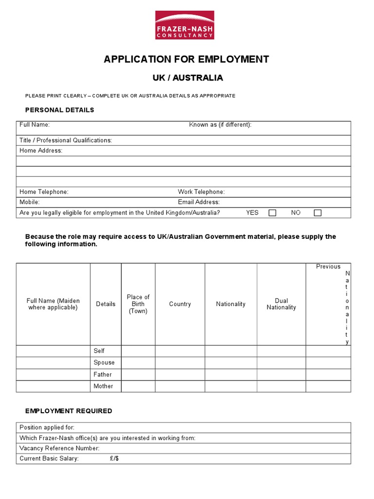 FNC Application Form | PDF | Email | Employment