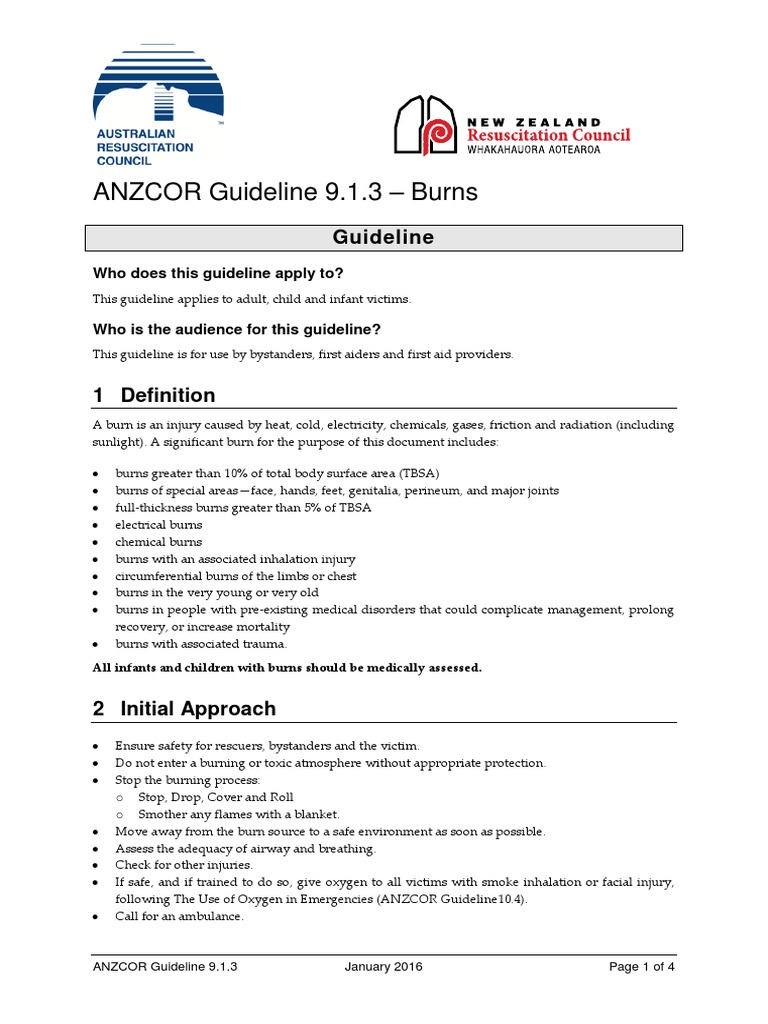 Anzcor Guideline 9 1 3 Burns Jan16 PDF | PDF | Burn | Medicine