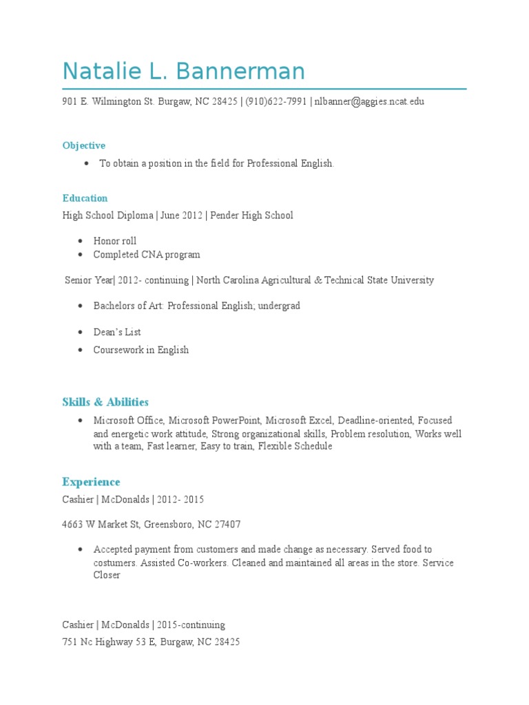 Professional English Resume of Natalie Bannerman | PDF | Career ...
