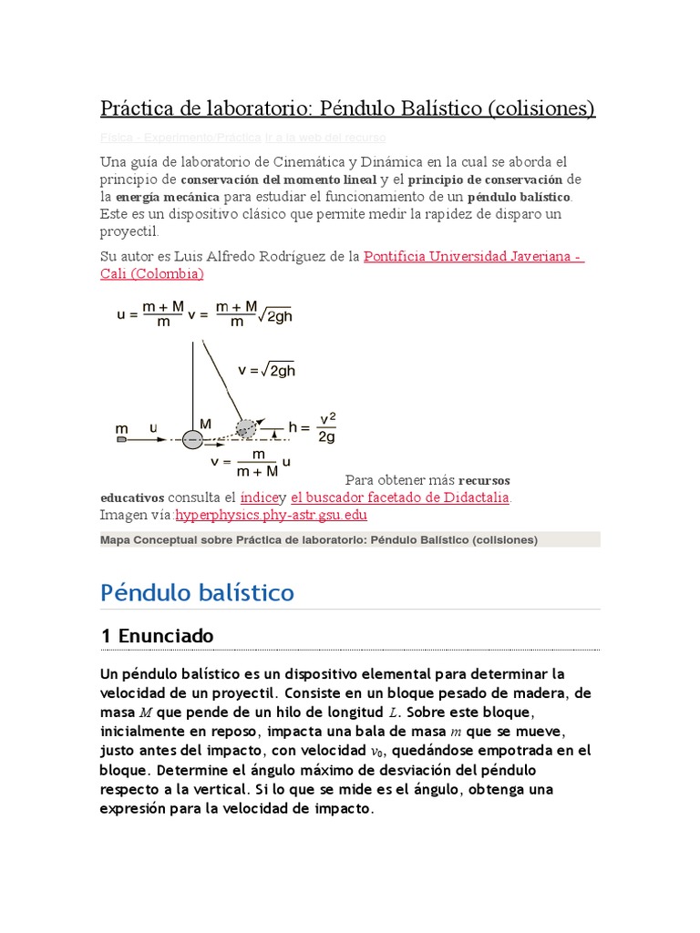 Pendulo Balistico | Péndulo | Movimiento (física)