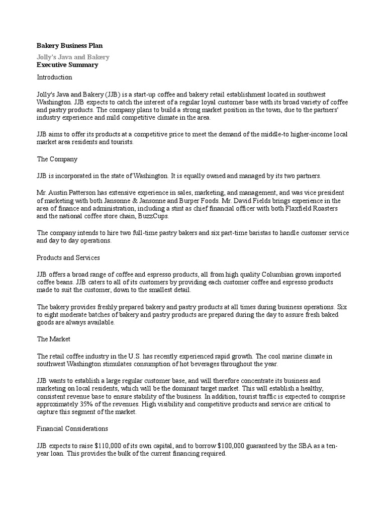 Bakery Business Plan Sample | PDF | Coffee | Financial Accounting