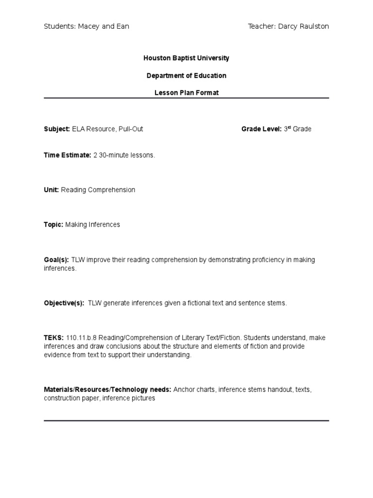 Making Inferences Lp Pdf Reading Comprehension Education Theory