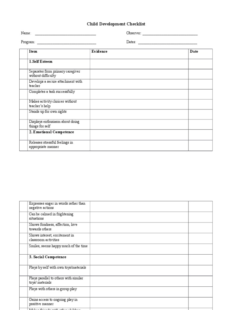 Child Development Checklist | PDF | Child Development | Relationships