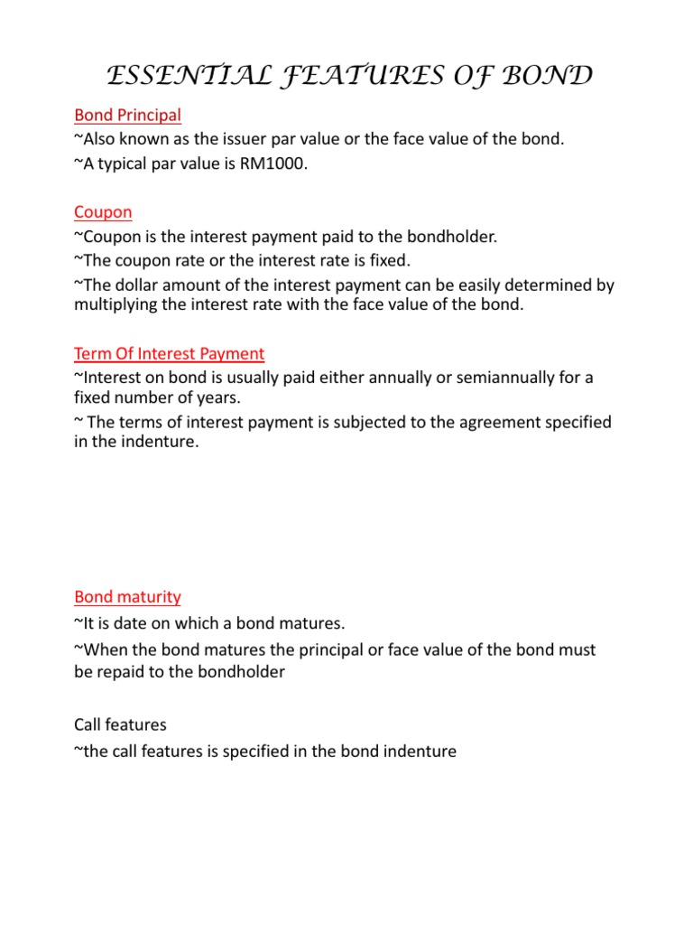 Key Features of Bonds Explained | PDF | Bonds (Finance) | Interest ...