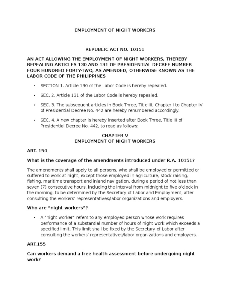 Employment of Night Workers | PDF | Overtime | Shift Work