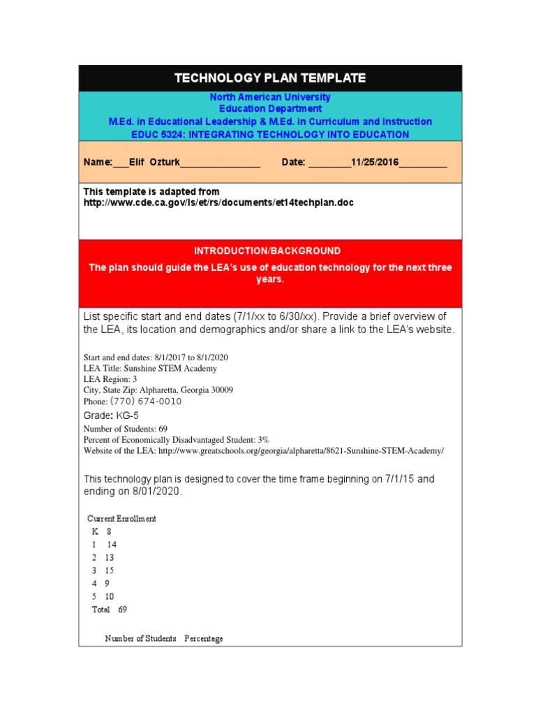 Technology Plan Template | Download Free PDF | Educational Technology ...