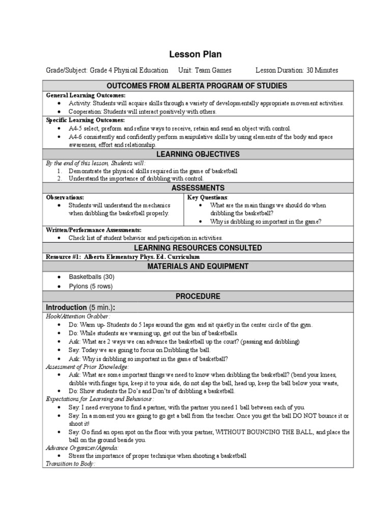 Lesson Plan 2 Basketball | PDF | Educational Assessment | Lesson Plan