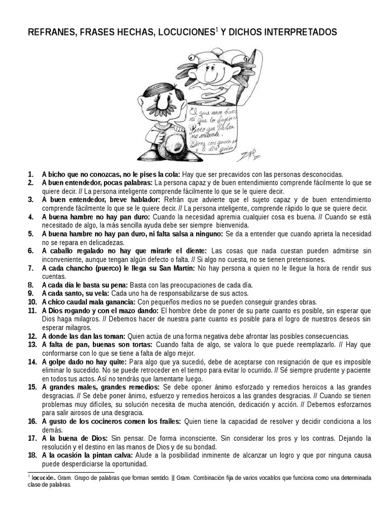 Refranes, Frases Hechas, Locuciones y Dichos Interpretados | PDF ...