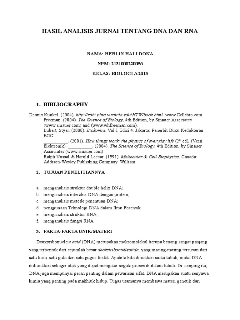 Hasil Analisis Jurnal Tentang Dna Dan Rna | PDF | Sains & Matematika