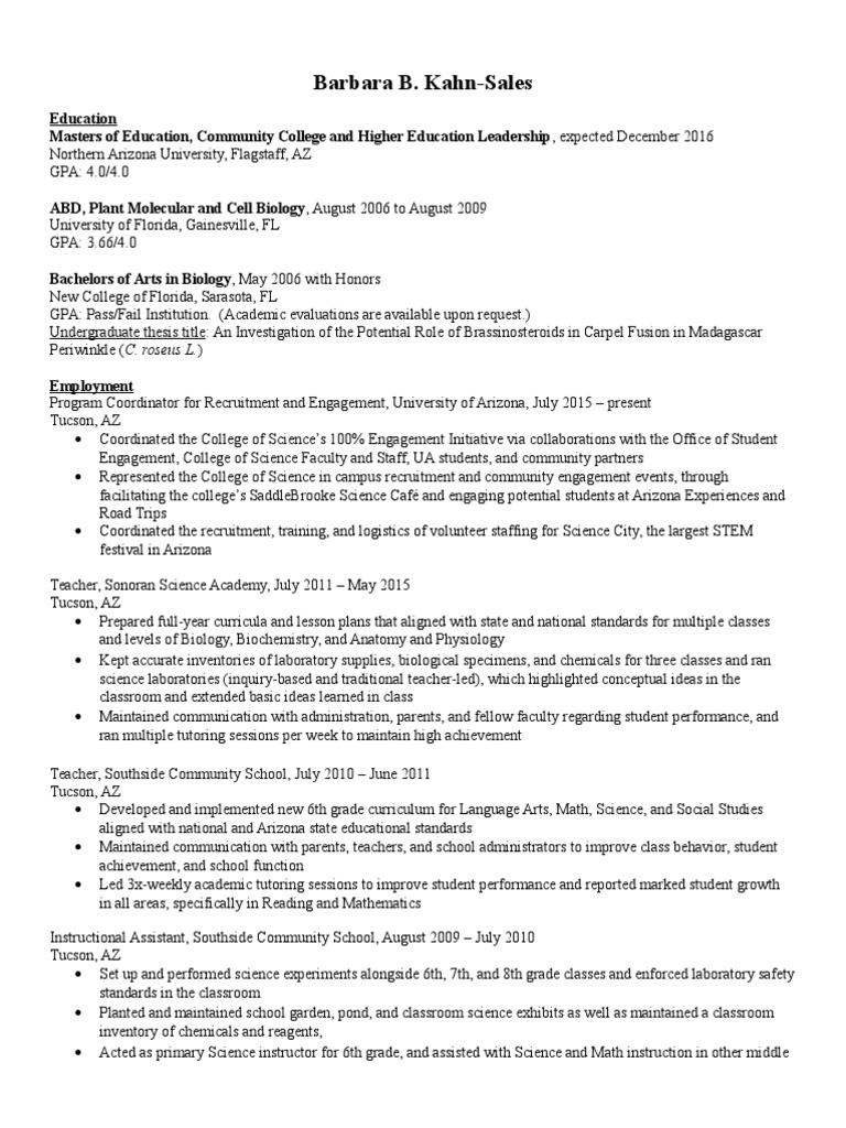 Bks CV 12-2016 | PDF | Graduate School | Teachers