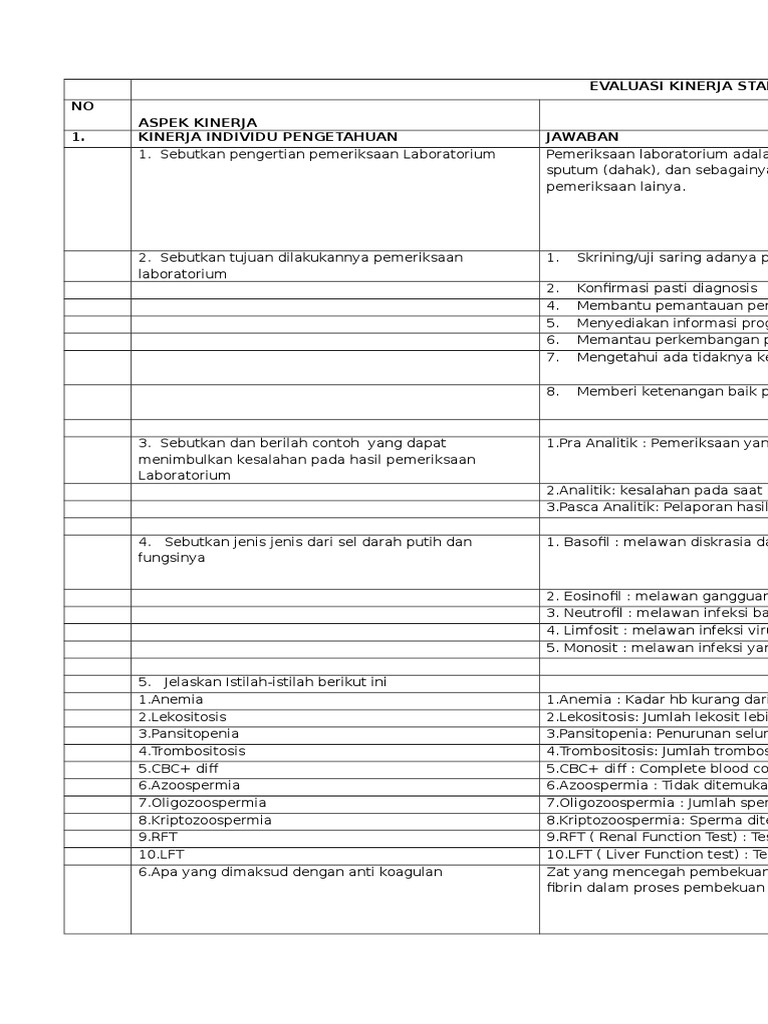 Evaluasi Kinerja Staf Laboratorium | PDF