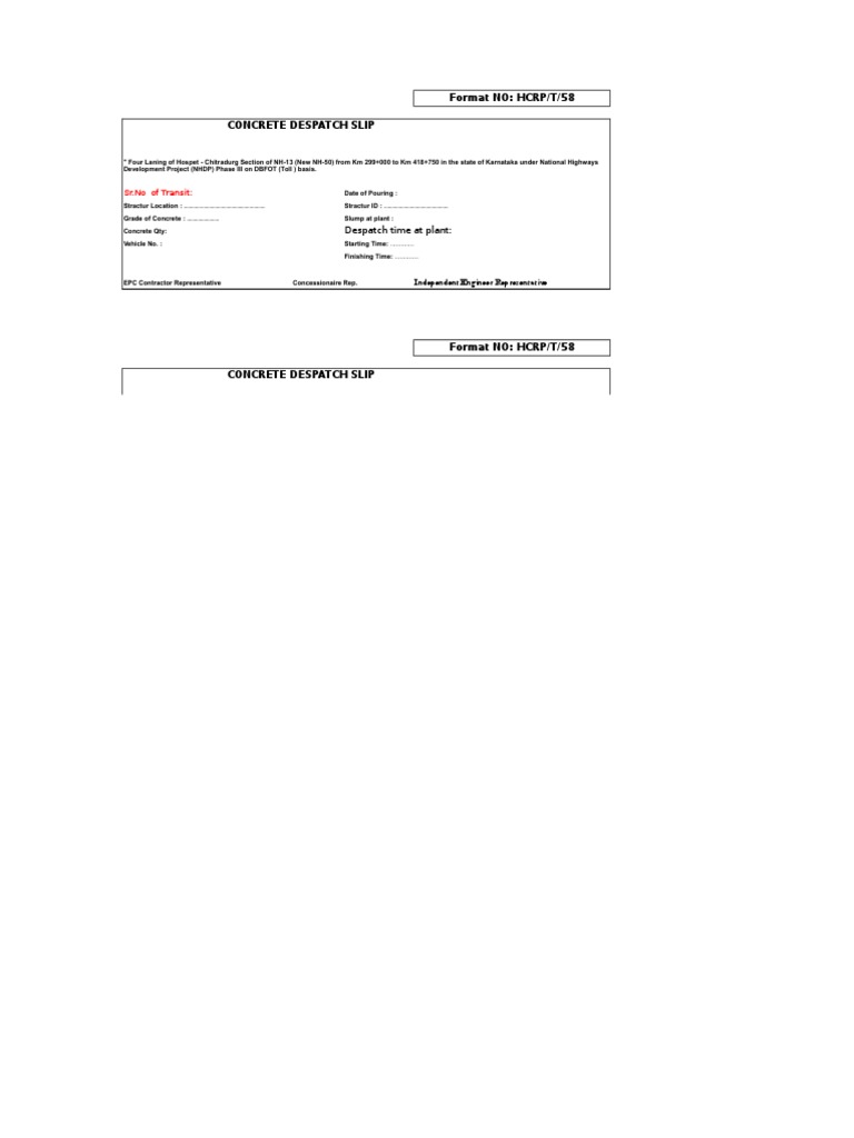 58.concrete Dispatch Slip | PDF | Road Infrastructure | Road Transport