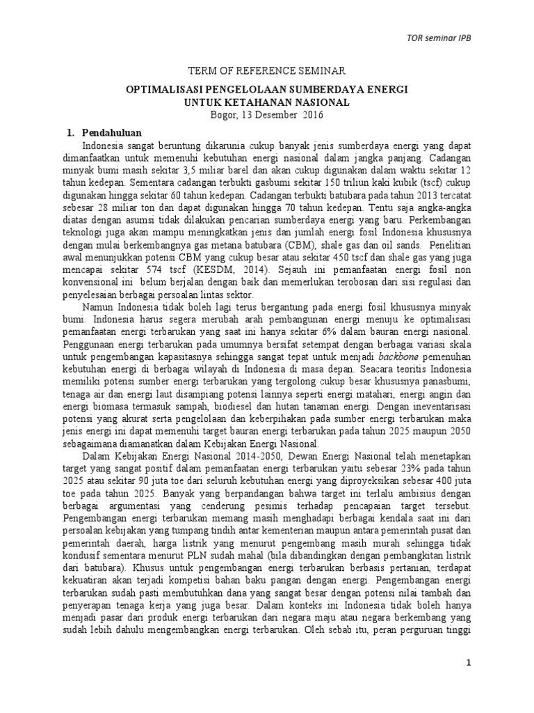 TOR Seminar Energi | PDF