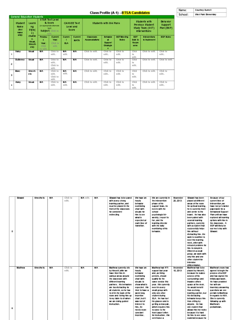 A-1 Class Profile | PDF | Special Education | Individualized Education ...