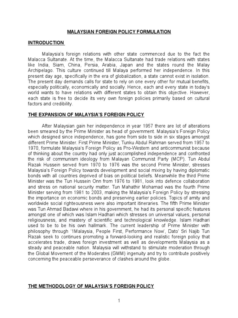An Analysis of Malaysia's Strategic Foreign Policy Formulation and Its ...