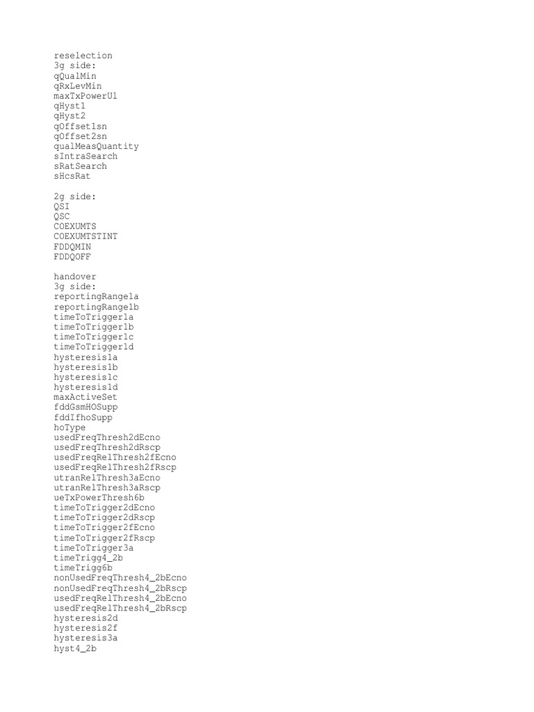 Cell Reselection and Handover Parameters | PDF