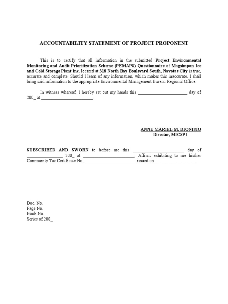 Project Proponent Accountability Statement | PDF