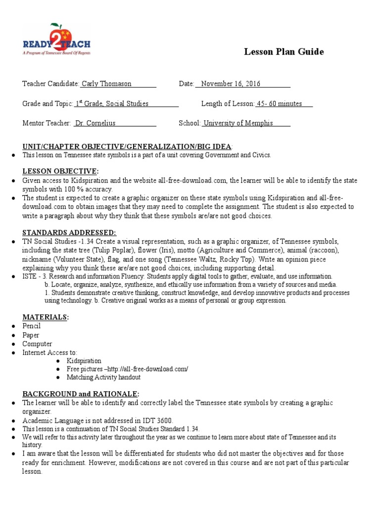 Lesson Plan Guide: Unit/Chapter Objective/Generalization/Big Idea ...