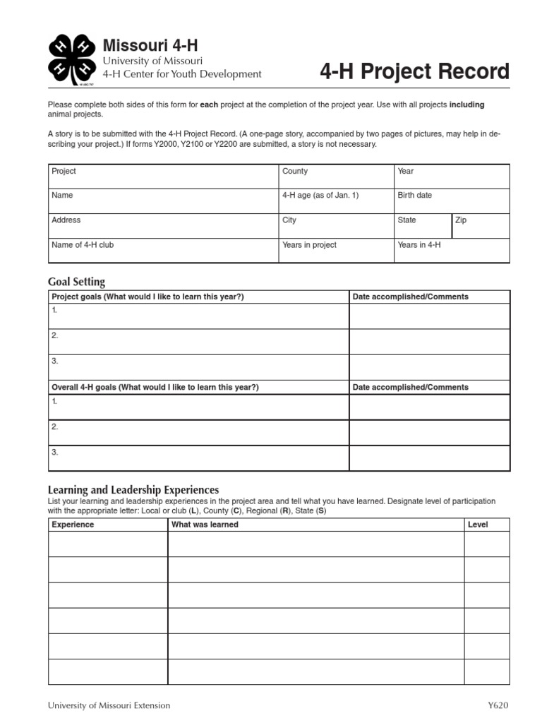 4-H Project Record: A Comprehensive Guide to Goal Setting, Learning ...