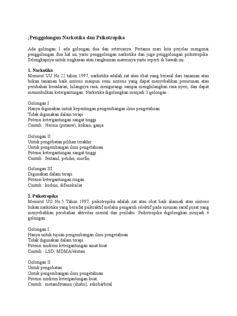 Penggolongan Narkotika Dan Psikotropika | PDF