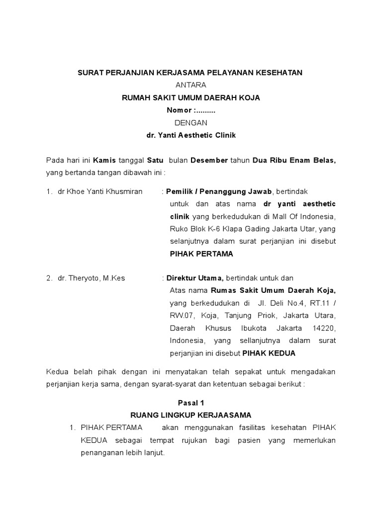 Contoh Mou Kerjasama Klinik Rsud Koja Pdf