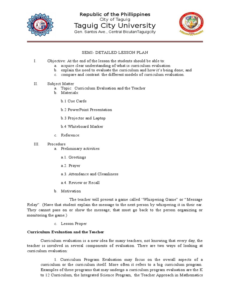 Curriculum Evaluation and The Teacher | PDF | Curriculum | Educational ...