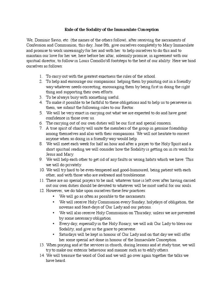 Rule of The Sodality of The Immaculate Conception | PDF | Mary, Mother ...