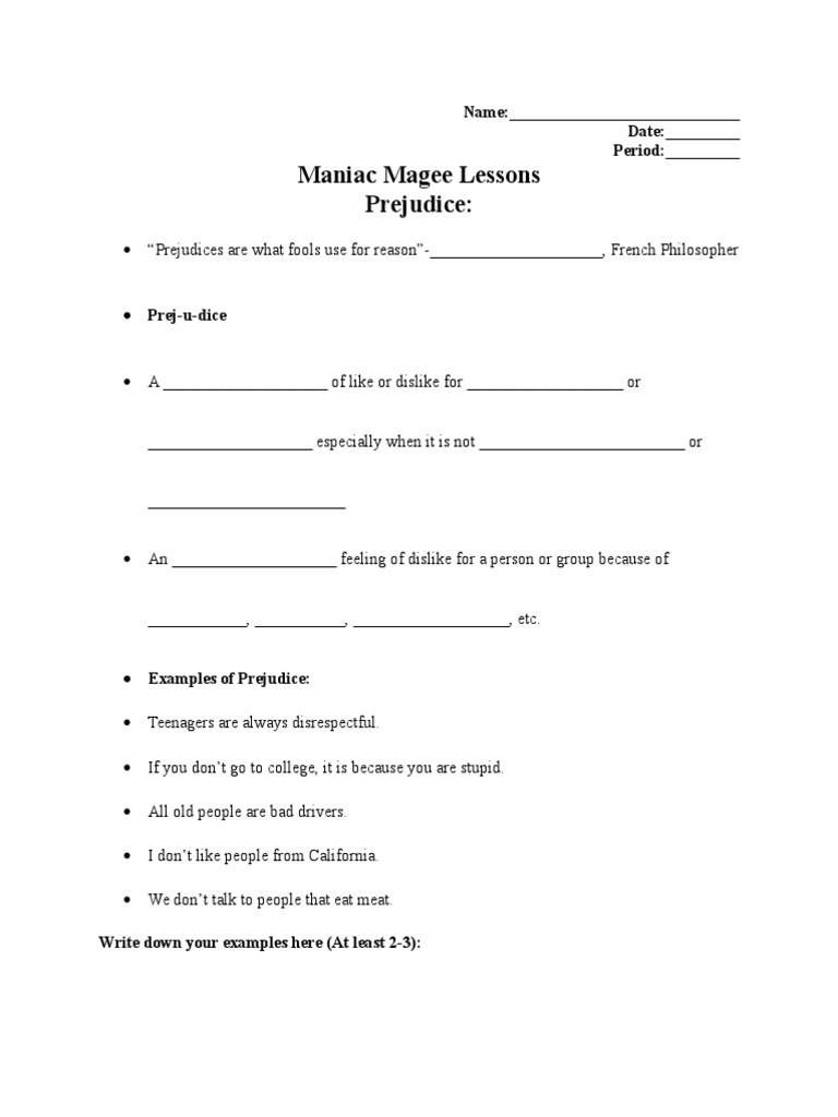 Maniac Magee Lessons Prejudice Ez Notes | PDF