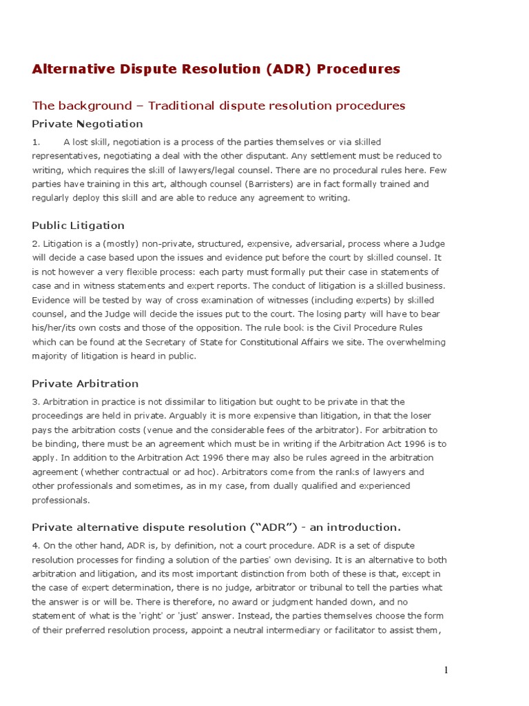 Introduction To Alternative Dispute Resolution | PDF | Alternative Dispute Resolution | Mediation