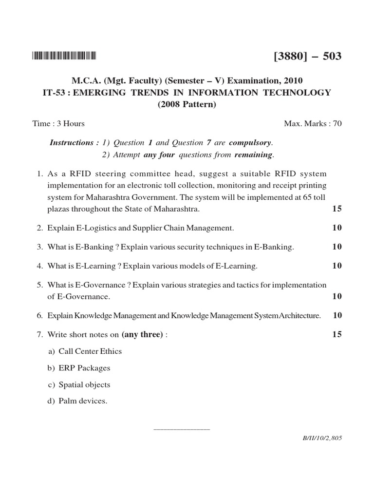 MCA Papers | PDF | Management Information System | Parallel Computing