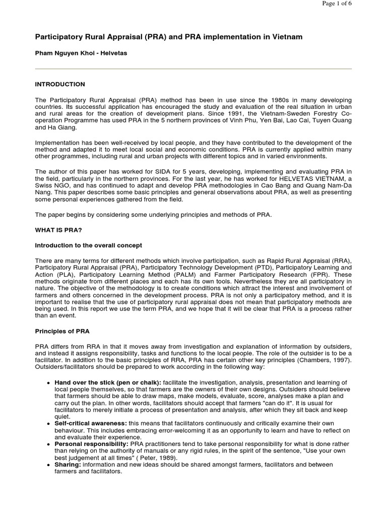 Participatory Rural Appraisal (PRA) and PRA Implementation in Vietnam ...
