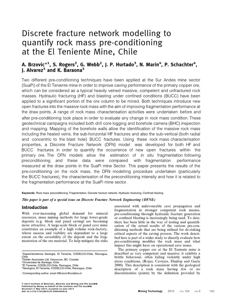 Discrete Fracture Network Modelling To Quantify Rock Mass Pre-Conditioning at The El Teniente ...