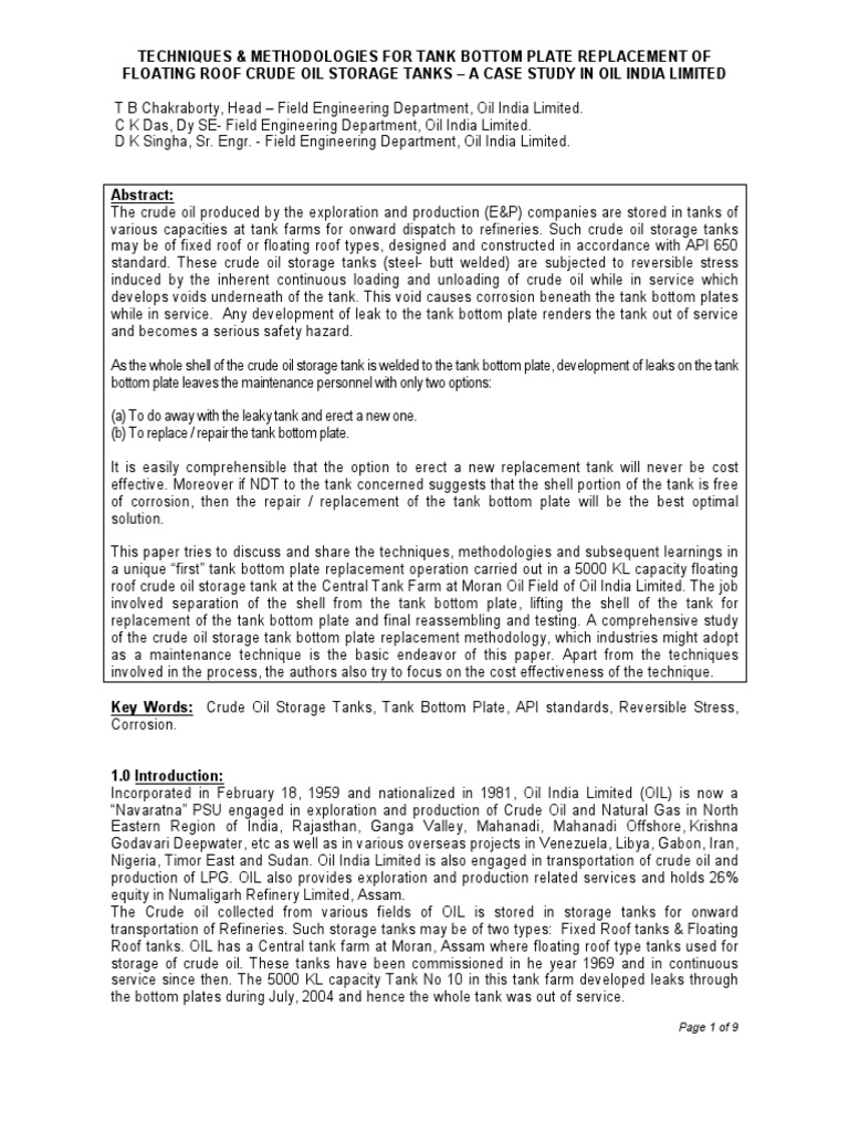 Techniques & Methodologies For Tank Bottom Plate Replacement of ...