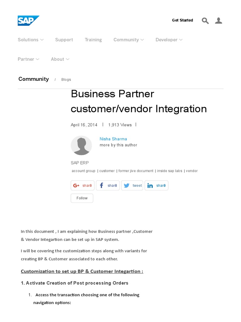 Business Partner Customer_vendor Integration - SAP Blogs | Sap Se ...