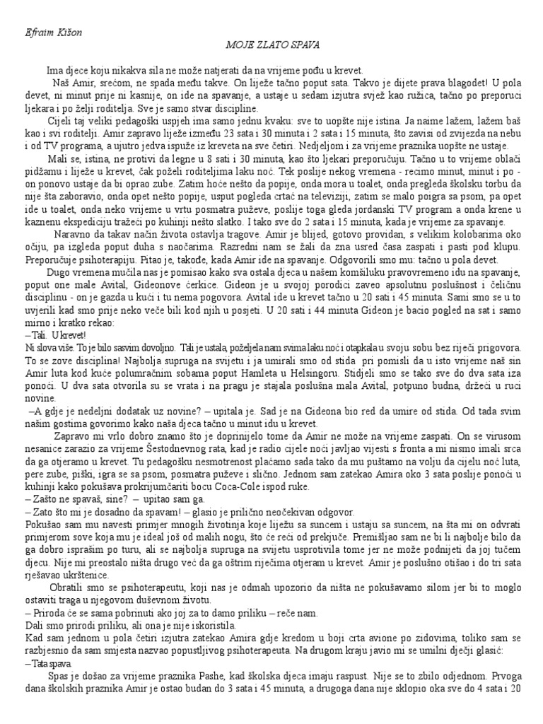 Moje Zlato Spava, Efraim Kišon | PDF