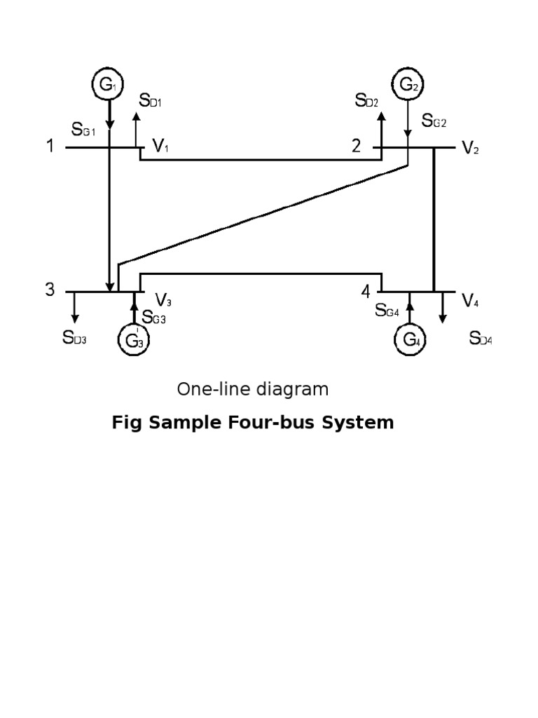 Four-Bus Power System Diagram | PDF