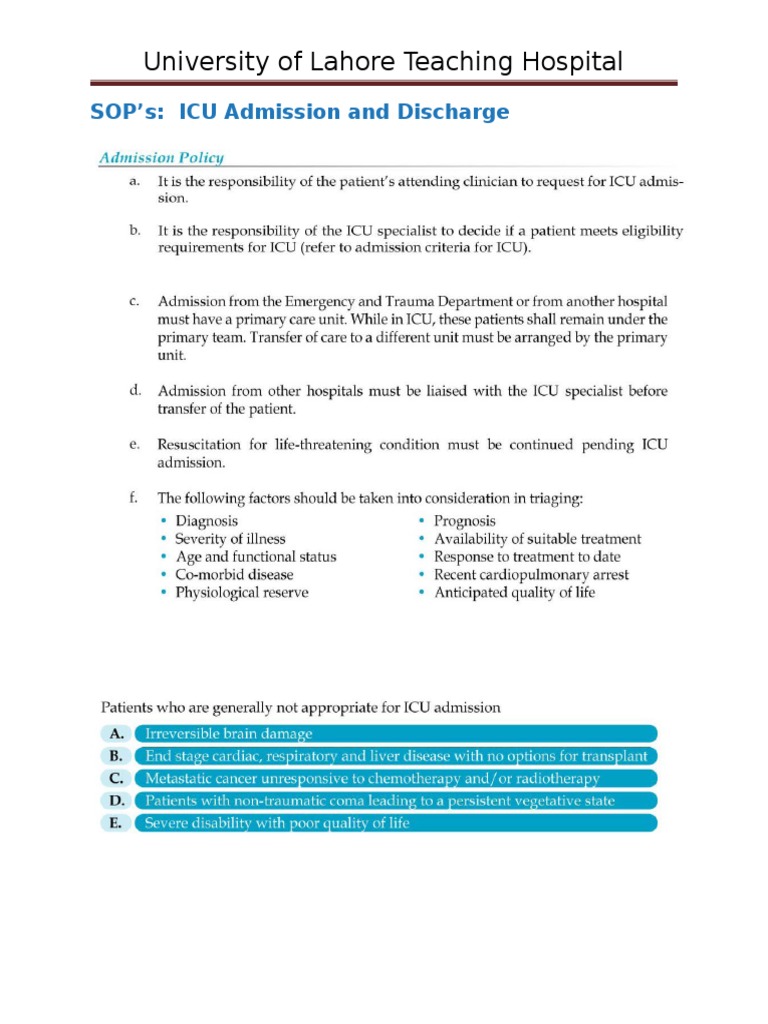 ICU SOP's | PDF | Intensive Care Unit | Surgery