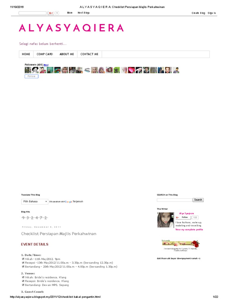 A L Y A S Y A Q I E R A - Checklist Persiapan Majlis Perkahwinan | PDF