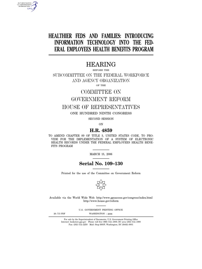 House Hearing, 109TH Congress - Healthier Feds and Families ...