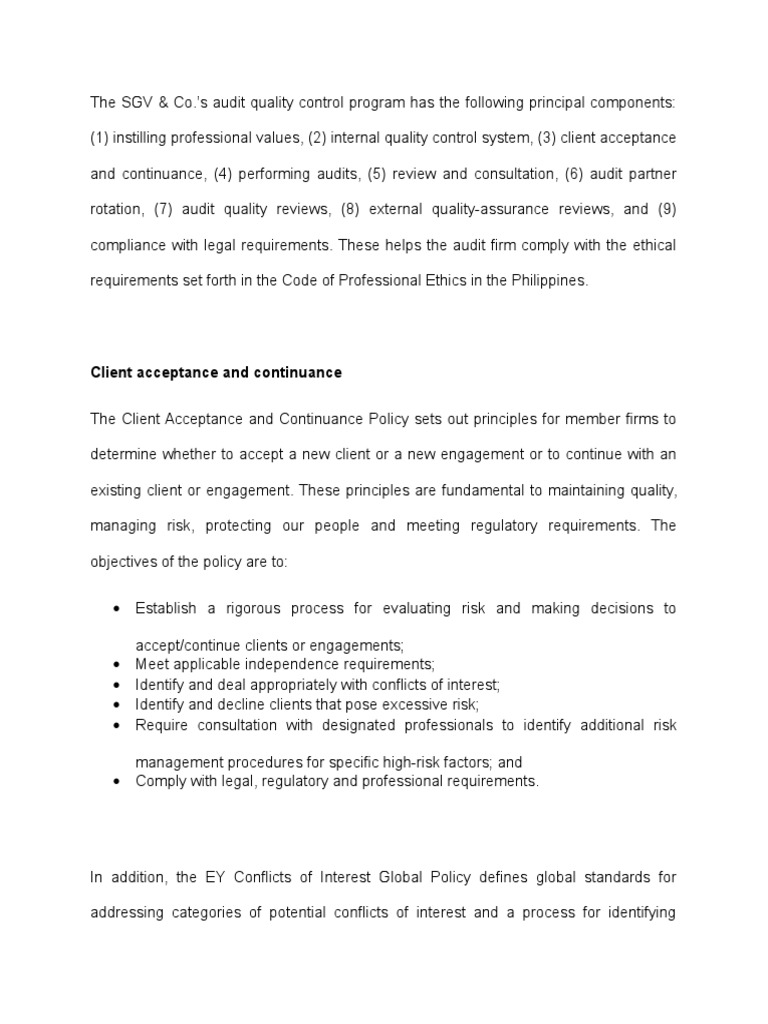 SGV Audit Quality Control Overview | PDF | Conflict Of Interest | Audit