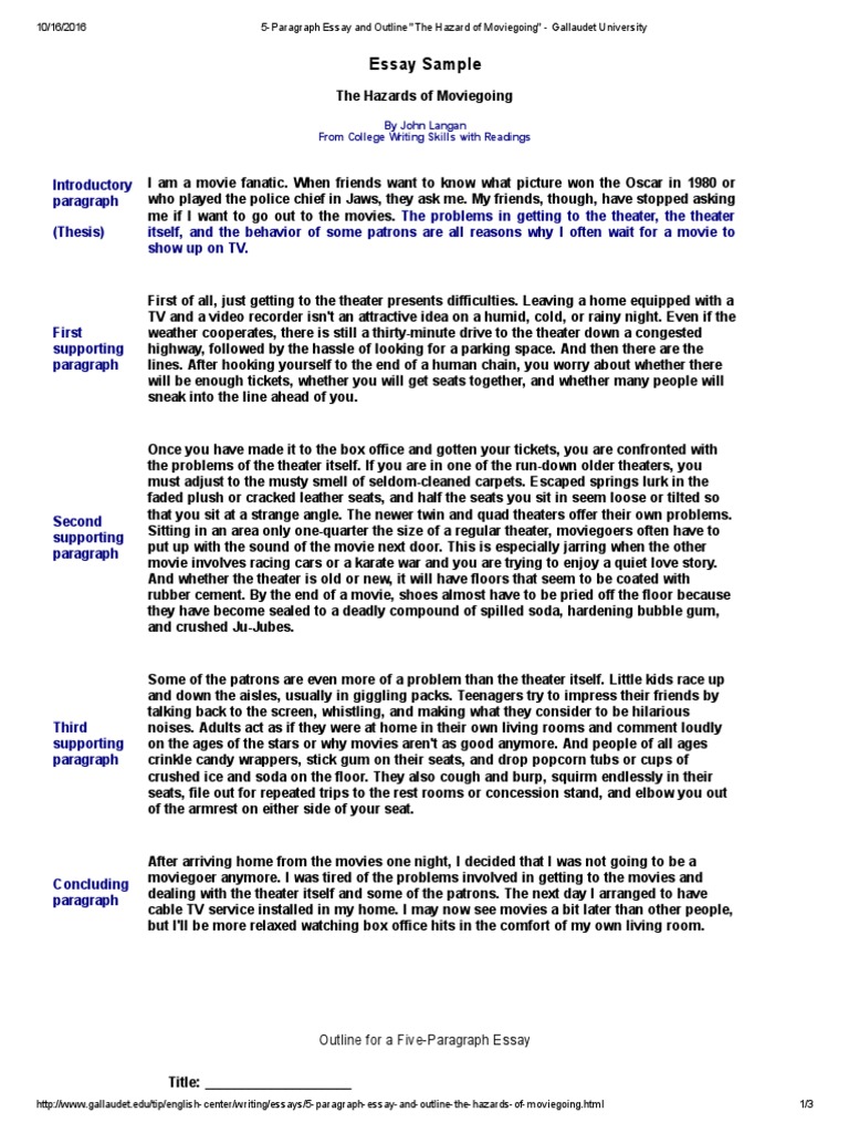 5-Paragraph Essay and Outline - The Hazard of Moviegoing - Gallaudet ...