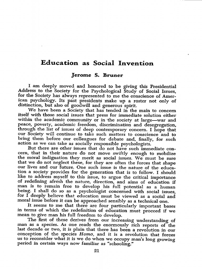 Education As Social Invention: Jerome S. Bruner | Download Free PDF ...