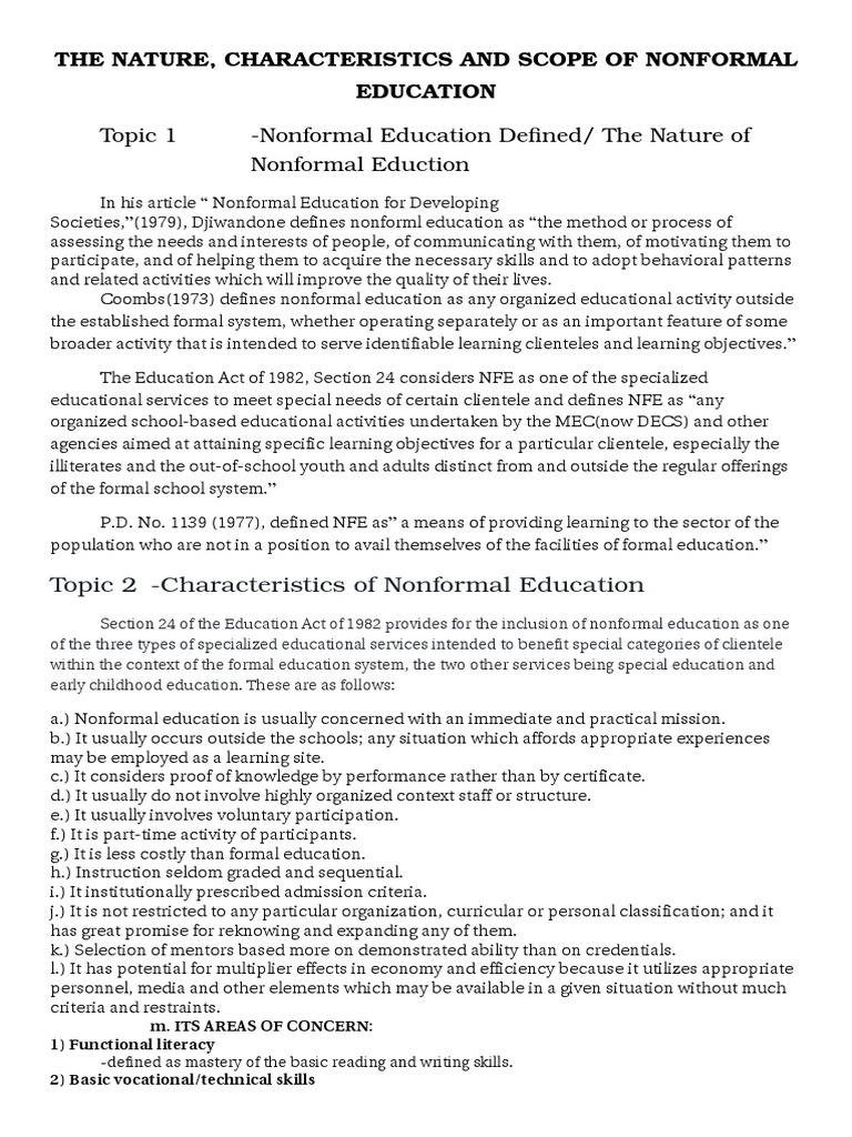 The Non Formal Education | Literacy | Early Childhood Education