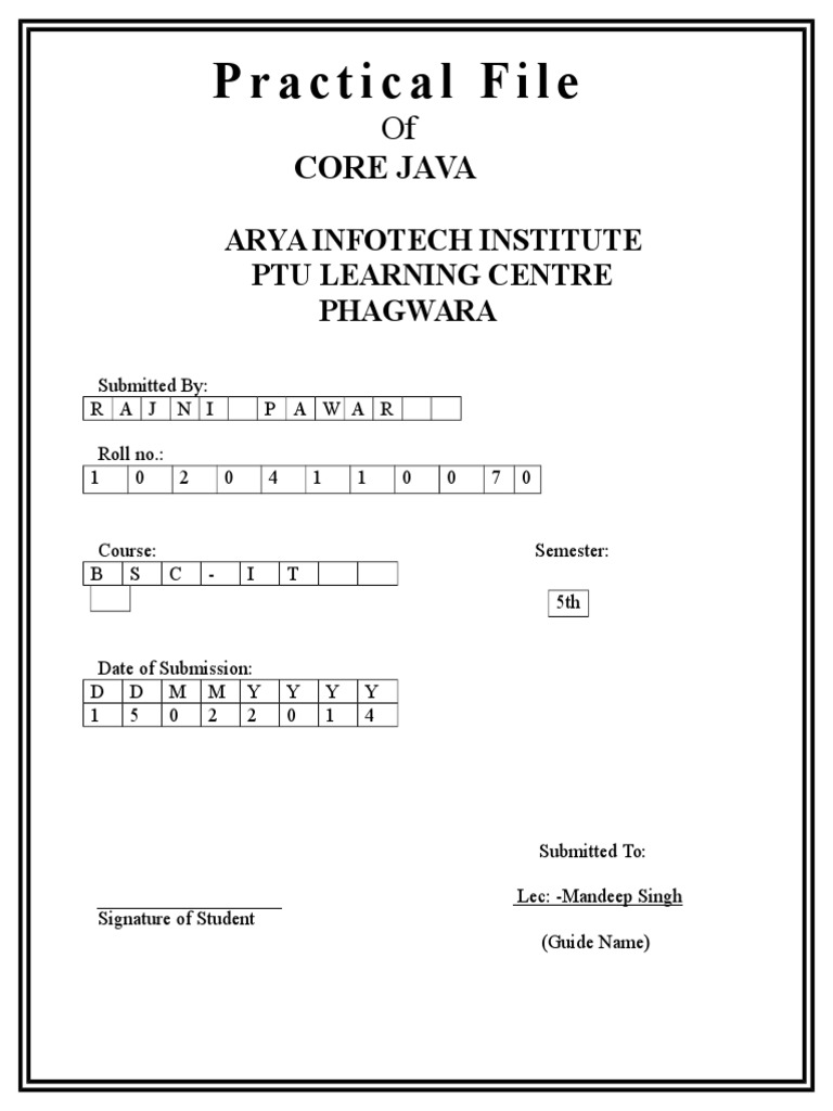 Practical File: Core Java | PDF