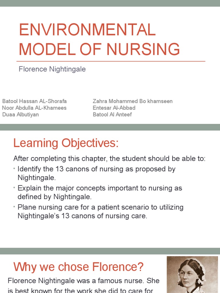 Environmental Model of Nursing | PDF | Florence Nightingale | Nursing
