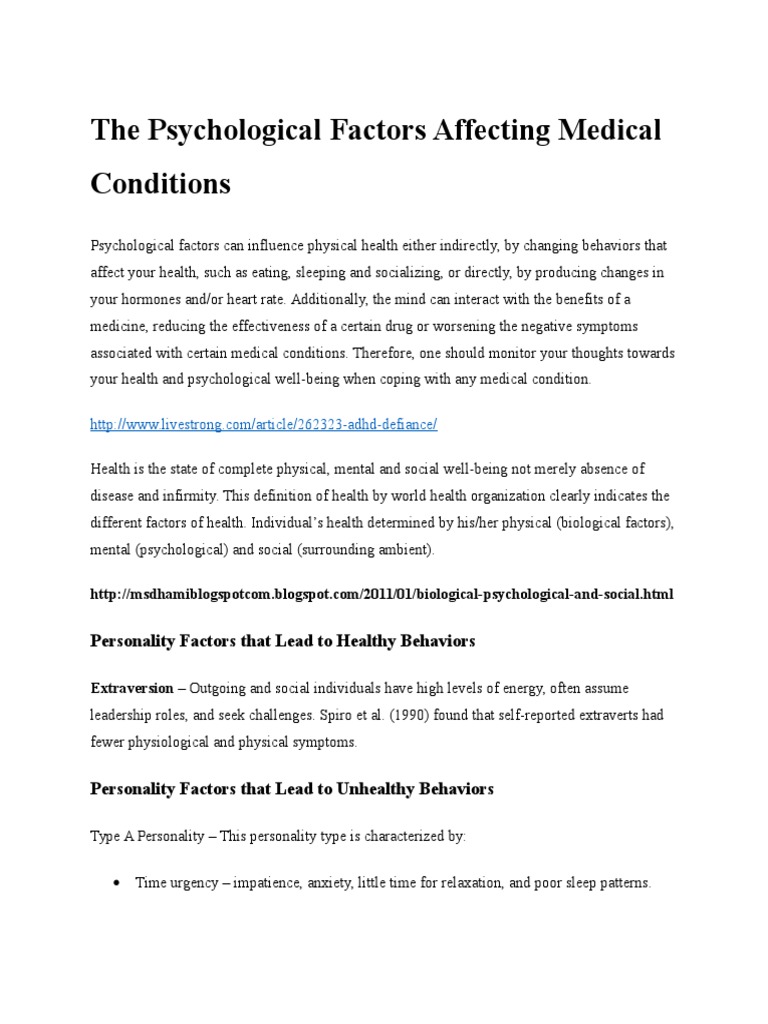 Psychological Factors in Health Management | PDF | Self Efficacy ...