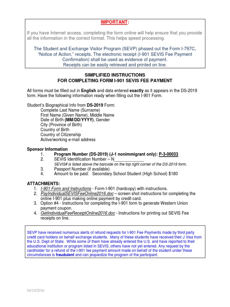 Completing SEVIS I-901 Form and Fee Payment | PDF | Cheque | Credit Card